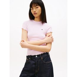 Tommy Jeans Damen T-Shirt &raquo;TJW SLIM LETTUCE EDGE RIB SS&laquo; mit gerippter Struktur rosa L (40)
