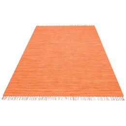 OTTO home Teppich &raquo;Paul, Handwebteppich&laquo; rechteckig 5 mm H&ouml;he reine Baumwolle, Uni, handgewebt, Wendeteppich, mit Fransen, L&auml;ufer orange Baumwolle B :