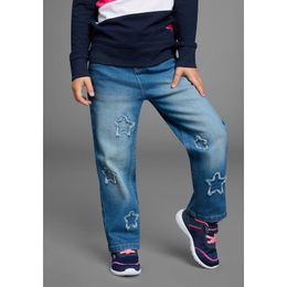 Kangaroos M&auml;dchen Kangaroos Stretch-Jeans &raquo;Stretchjeans mit Applikation&laquo; Jeans mit s&uuml;&szlig;en Sternen-Aufn&auml;hern blau 104, N-Gr