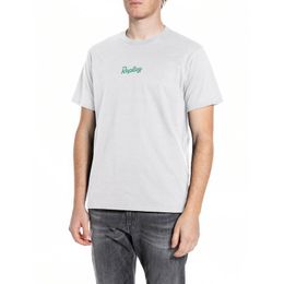 Replay Herren T-Shirt aus reiner Baumwolle, mit Print wei&szlig; XL