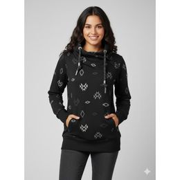 Ragwear Damen Sweatshirt &raquo;NESKA AZTEK O&laquo;, mit hohem Schalkragen, aus Baumwolle und Polyester, lockere Passform schwarz XL