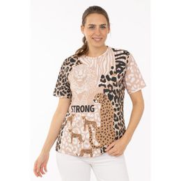 Zwillingsherz Damen T-Shirt &raquo;"Strong"&laquo; Mustermix mit Leopard, Rundhals, kurzarm S