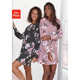 Vivance Dreams By Lascana Damen Vivance Dreams by Lascana Sleepshirt Packung, mit Blumendruck schwarz 32/34, N-Gr