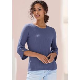 Lascana Damen Lascana 3/4-Arm-Shirt &raquo;mit Knopfdetail&laquo; aus weicher Waffel Piqu&eacute;-Qualit&auml;t 48/50