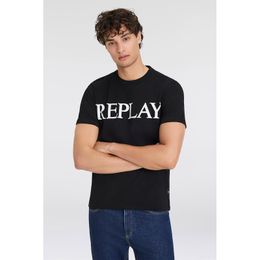 Replay Herren T-Shirt mit Logo-Frontprint schwarz M