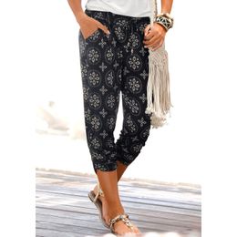 Lascana Damen Lascana Strandcapri &raquo;aus luftig-leichter Viskose mit Raffung am Bein&laquo; mit Alloverdruck, 3/4-Hose, luftige Caprihose, Sommerhose, 