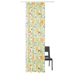 OTTO home Gardine &raquo;Waldtiere&laquo; Kr&auml;uselband 1 Stk. tlg. Kindergardine, einseitig bedruckt, halbtransparent gr&uuml;n Baumwolle, Recyceltes Material 145cm, 