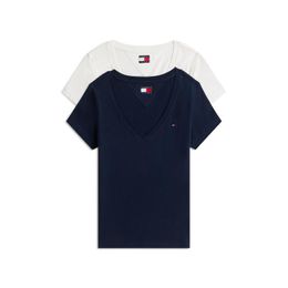 Tommy Jeans Damen T-Shirt &raquo;TJW 2PACK V-NECK TEE&laquo; Packung, 2-er Pack, 2 Stk. mit Logostickerei blau S (36)