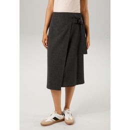 Aniston Casual Damen Aniston CASUAL Midirock mit dekorativer Schnalle und Bindeband grau 36