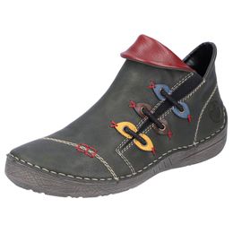 Rieker Damen Stiefelette Schlupfboots, Slipper mit bunten Applikationen seitlich gr&uuml;n 40