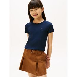 Tommy Hilfiger M&auml;dchen T-Shirt &raquo;ESSENTIAL RIB TOP mit Babylock-Kanten und Stickerei&laquo; unifarben, casual, regular fit, Baumwollmix, Rundhals blau 8 (128