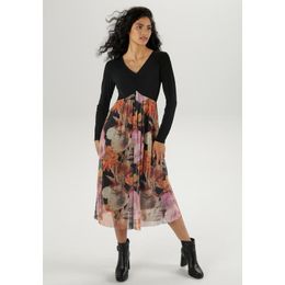 Aniston Selected Damen Aniston SELECTED Midikleid mit Raffung am V-Ausschnitt bunt 42, N-Gr