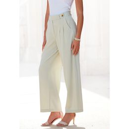 Lascana Damen Lascana Palazzohose &raquo;mit weitem Bein aus weicher und leichter Webware&laquo; Sommerhose im Business-Look, elegante Anzughose mit Taschen gr&uuml;n 