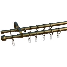 Indeko Gardinenstange &raquo;Formentor&laquo; &Oslash; 20 mm 2 l&auml;ufig-l&auml;ufig ausziehbar stufenlos verstellbare Teleskopstange gold Stahl L: 120cm - 230cm &Oslash; 20mm, 1 Stk.,