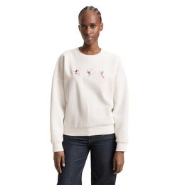 Tom Tailor Denim Damen Tom Tailor Denim Sweatshirt, Rundhals, bequeme Passform, bedruckt wei&szlig; S
