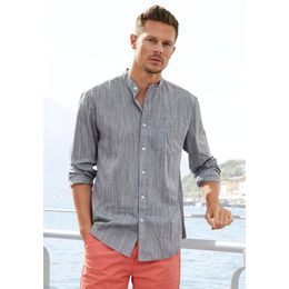 H.I.S. H.I.S Herren Langarmhemd Regular Fit, Stehkragenhemd mit Brusttasche, reine Baumwolle grau L (41/42), N-Gr