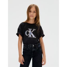Calvin Klein Jeans M&auml;dchen T-Shirt &raquo;FILED IN MONOLOGO TEE&laquo; f&uuml;r Kinder bis 16 Jahre, cooler Logo-Druck schwarz 4 (104)