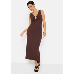 Lscn By Lascana Damen LSCN by LASCANA Maxikleid Ohne Taschen aus weicher Rippware mit Cut-out-Detail, Rippkleid braun 40, N-Gr