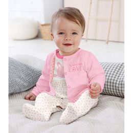 Kidsworld Babys Kidsworld Strampler, J&auml;ckchen & M&uuml;tze &raquo;3tlg Baby-Set, f&uuml;r kleine M&auml;dchen&laquo; Set, 3, 3 aus Bio-Baumwolle rosa 74/80