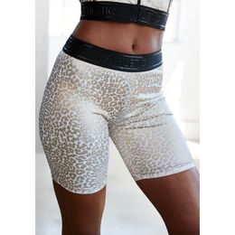active by Lascana Lascana Active Damen LASCANA ACTIVE Funktionsshorts Radlerhose mit gl&auml;nzendem Leomuster und 3D-Schriftzug auf dem Bund wei&szlig; S (36/38), N-Gr