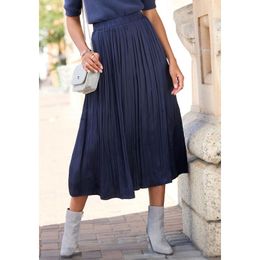 Lascana Damen Lascana Maxirock &raquo;mit Plisseefalten aus edel gl&auml;nzender Ware&laquo; festlicher Faltenrock, Plisseerock in Midil&auml;nge, eleganter Satinrock blau 