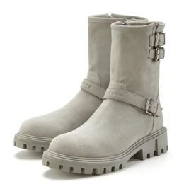 ELBSAND Damen Stiefelette &raquo;Stiefel, Boots, Bikerboots, Lederstiefelette, Lederboots&laquo; aus Leder mit trendigen Zierschnallen grau 36