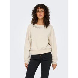 Only Damen Only Sweatshirt &raquo;ONLJETT L/S O-NECK EMB. BOX SWT&laquo; beige L