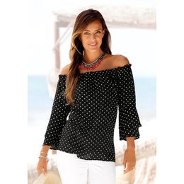 Lascana Damen Lascana Carmenbluse mit P&uuml;nktchendruck, Damenbluse, schulterfrei, casual schwarz-wei&szlig; 46