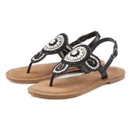 Lascana M&auml;dchen Lascana Zehentrenner &raquo;Sandalette, Sommerschuh, offener Schuh,&laquo; Sandale, Pantolette in Glitzer-Optik und softer Lederinnensohle schwarz