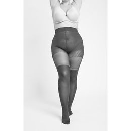 Camano Damen Overknee-Strumpfhose &raquo;fine curvy&laquo; 70 DEN 70/30, Glitzerstreifen, Curvy-Tights schwarz 48/50