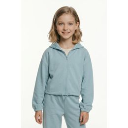 Tom Tailor Kinder Tom Tailor Sweatjacke &raquo;Full Zip&laquo; mit Kordelzug in kurzer Form blau 164