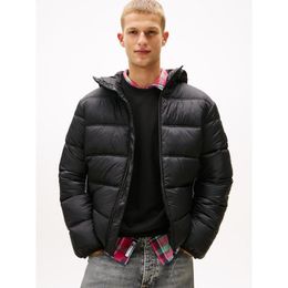 Tommy Jeans Herren Steppjacke &raquo;HOODED LOGO PUFFER&laquo; mit Kapuze Winterjacke Steppjacke W Regular fit mit Rundhalsausschnitt schwarz L