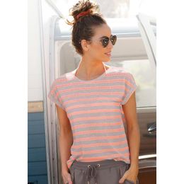 Vivance Damen Kurzarmshirt mit transparenten Neon-Eins&auml;tzen, T-Shirt, lockere Passform, sportlich bunt 44/46
