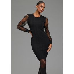 Laura Scott Damen Strickkleid &raquo;mit femininen Spitzen&auml;rmeln und dezentem Zopfstrickmuster&laquo; mit figurbetonter Passform 46, N-Gr