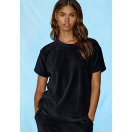 Buffalo Damen T-Shirt mit weicher Cord-Struktur schwarz 40/42