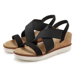 Lascana Damen Lascana Sandalette &raquo;Sommerschuh, offener Schuh, Sandale, Keilsandalette,&laquo; mit elastischen Riemchen VEGAN schwarz 38