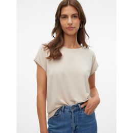 V&eacute;ro Moda Vero Moda Damen Rundhalsshirt &raquo;VMLAVA PLAIN SS TOP LUREX STRIPE&laquo; Viskosemischung, loose fit beige S