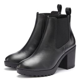 Vivance Damen Chelseaboots mit Blockabsatz & Stretch-Einsatz, High-Heel-Stiefelette, Ankle Boots schwarz 36
