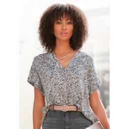 Vivance Damen Kurzarmbluse mit Bl&uuml;mchendruck und V-Ausschnitt, Blusenshirt, Damenbluse grau 40/42