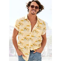 Beach Time Beachtime Herren Hawaiihemd &raquo;- sommerliches Hemd mit tollem Palmen Druck&laquo;, Kurzarm, Freizeithemd mit Palmenprint, reine Baumwolle gelb L (41/42), N-Gr