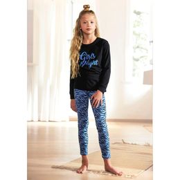 Buffalo M&auml;dchen Pyjama 2 langer Schlafanzug mit Zebramuster schwarz 122/128
