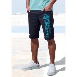 John Devin Herren Bermudas &raquo;- bedruckte Sommer Shorts aus elastischer Baumwollmischung&laquo; mit gro&szlig;em Druck auf dem Bein, 3/4 Shorts blau 33, N-Gr