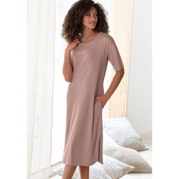 Vivance Dreams By Lascana Damen Vivance Dreams by Lascana Nachthemd Seitennahttaschen mit sch&ouml;nem Foildruck lila 36/38, N-Gr