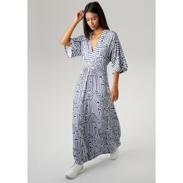 Aniston Selected Damen Aniston SELECTED Sommerkleid mit grafischem Druck in Jeansfarbe blau 46, N-Gr