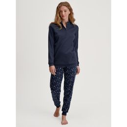 Calida Damen Calida Schlafanzug &raquo;Midnight Dreams&laquo; 2 tlg. V-Ausschnitt, Langarm, Single Jersey Qualit&auml;t, weich blau M (44/46)