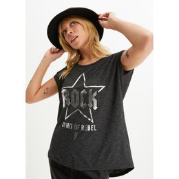 bonprix Damen bonprix Longshirt schmale Passform, Kurzarm-Design, mit Print, aus Viskose-Mix schwarz 40/42 (M)
