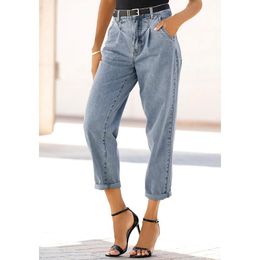 Buffalo Damen Relax-fit-Jeans &raquo;in modischem Crop-Design&laquo; in High-Waist-Form mit Bundfalten, verk&uuml;rzte L&auml;nge, Sommerhose blau 36, N-Gr