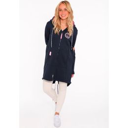 Zwillingsherz Damen Jerseymantel &raquo;"K&uuml;ste Meer Moin"&laquo; mit Kapuze, Taschen, Front und Backmotiv K&uuml;ste Meer Moin blau XL
