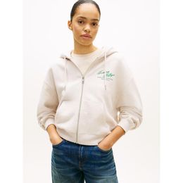 Tommy Hilfiger Damen Kapuzensweatjacke &raquo;MDRN SCRIPT ZIP TERRY HOODIE&laquo; mit Print auf der Brust, Relaxed Fit beige L (42/44)