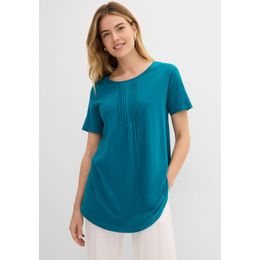 bonprix Damen bonprix T-Shirt &raquo;T-Shirt in A-Linien-Form, kurzarm&laquo; dezente A-Linie, Kurzarm, aus Baumwolle und Viskose blau 40/42 (M)